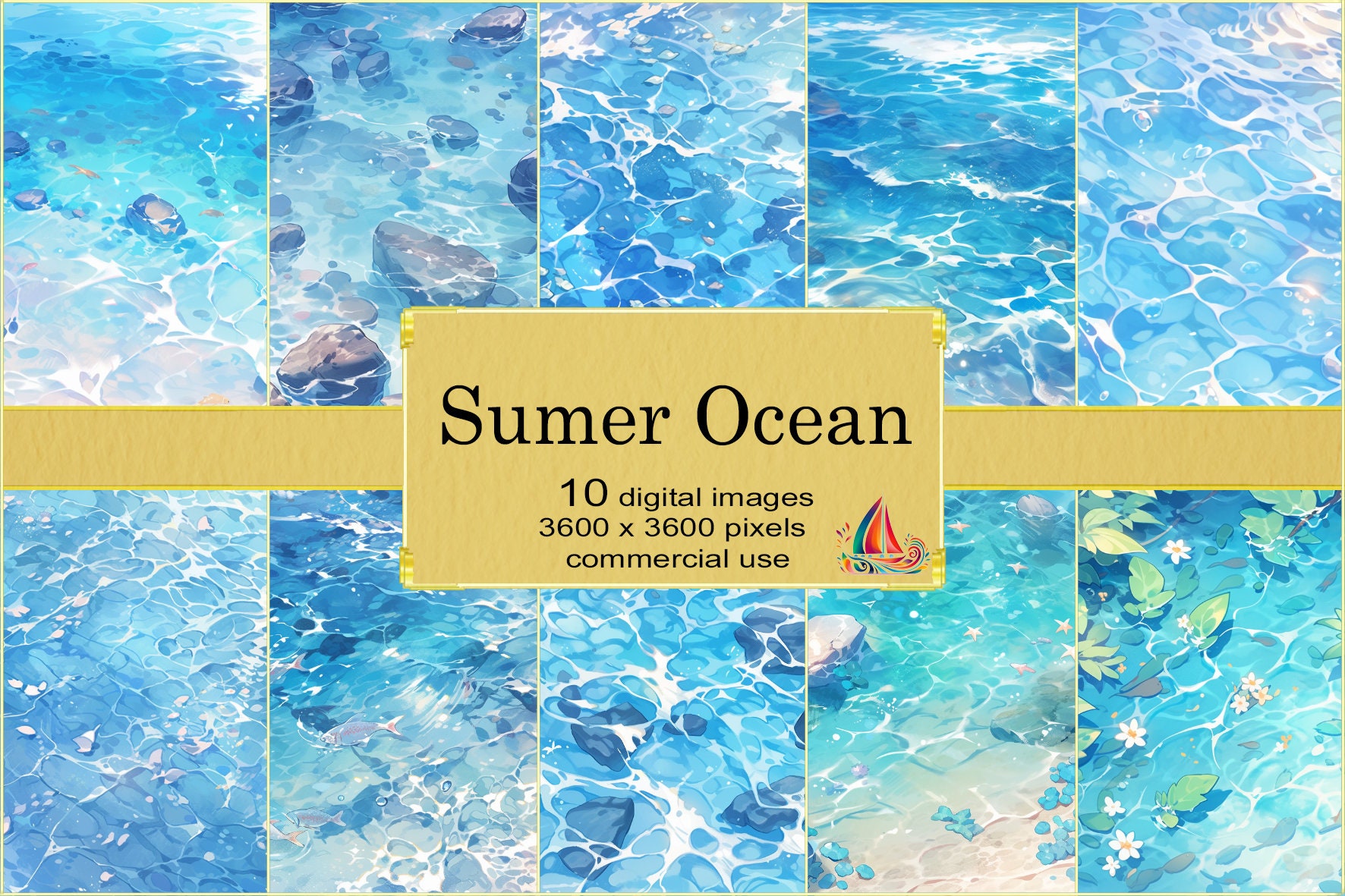 Summer Ocean Wave Patterns Digital Paper Commercial Use - Etsy