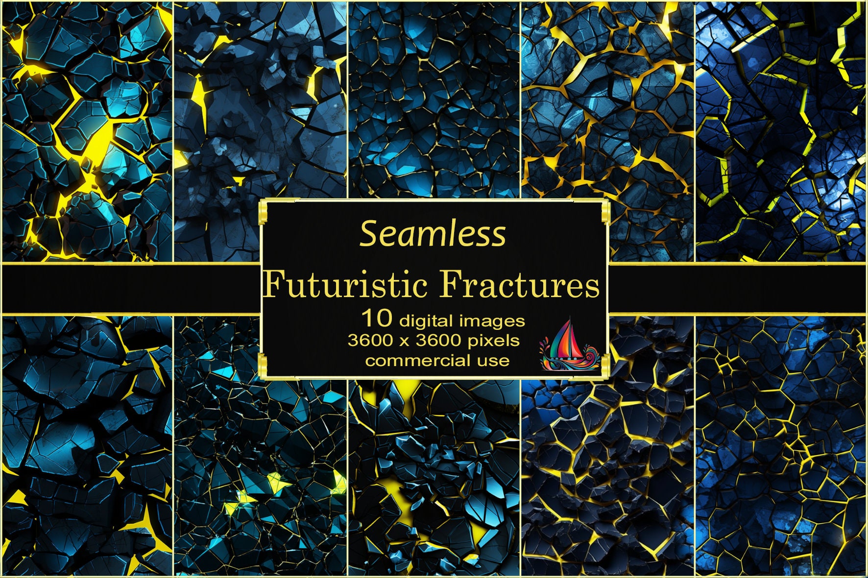 Futuristic Fractures Seamless Digital Paper Fantasy Backgrounds ...