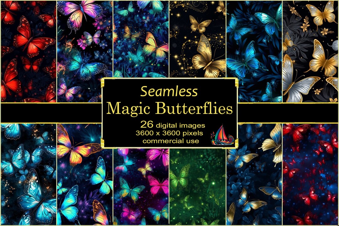Magic Butterflies Seamless Digital Paper Fantasy Backgrounds Instant ...