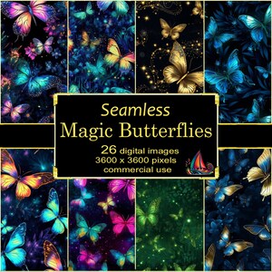 Magic Butterflies Seamless Digital Paper Fantasy Backgrounds Instant ...
