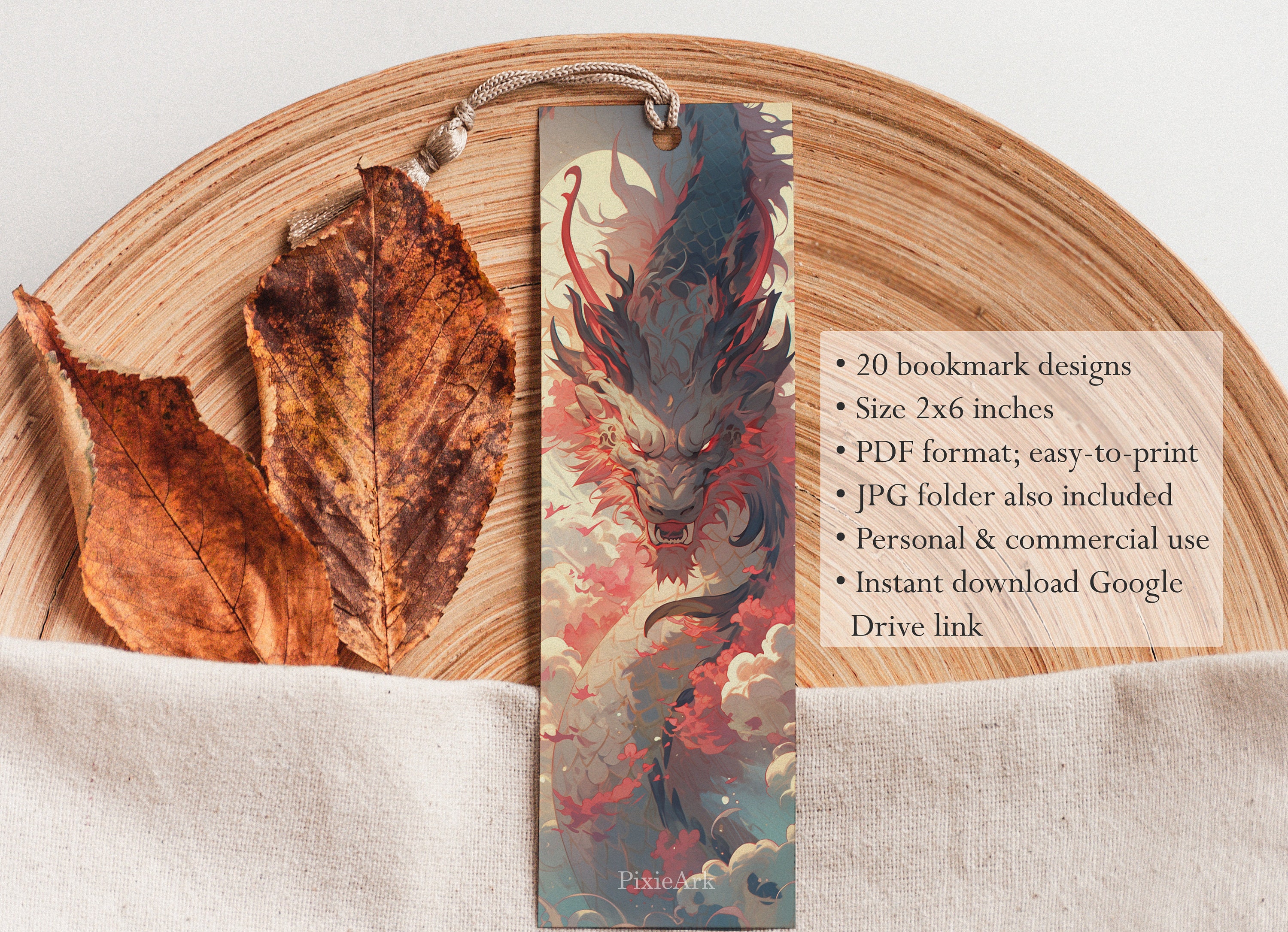 Anime Dragons Printable Bookmarks Bookmark Designs Digital Download ...