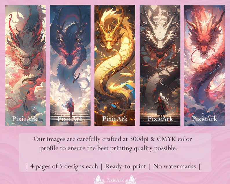 Anime Dragons Printable Bookmarks Bookmark Designs Digital Download ...