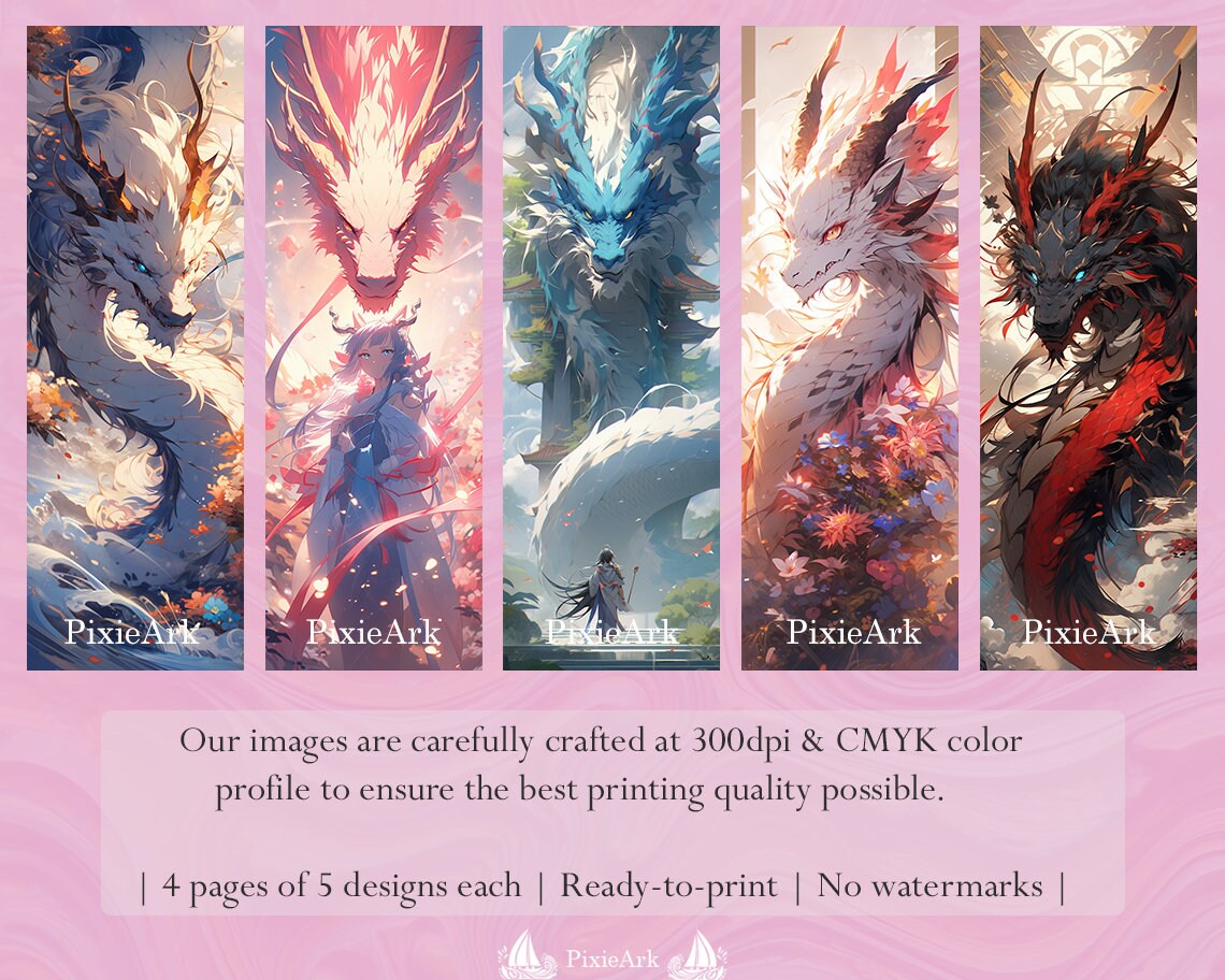 Anime Dragons Printable Bookmarks Bookmark Designs Digital Download ...