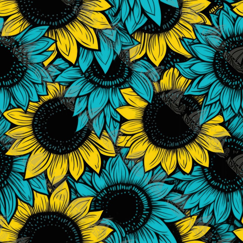 Sunflower Backgrounds Teal Foil Seamless Digital Paper - Etsy