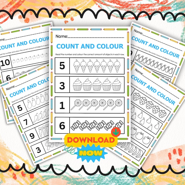 10 Printable Count and Colour Worksheets Numbers 1 - Etsy UK