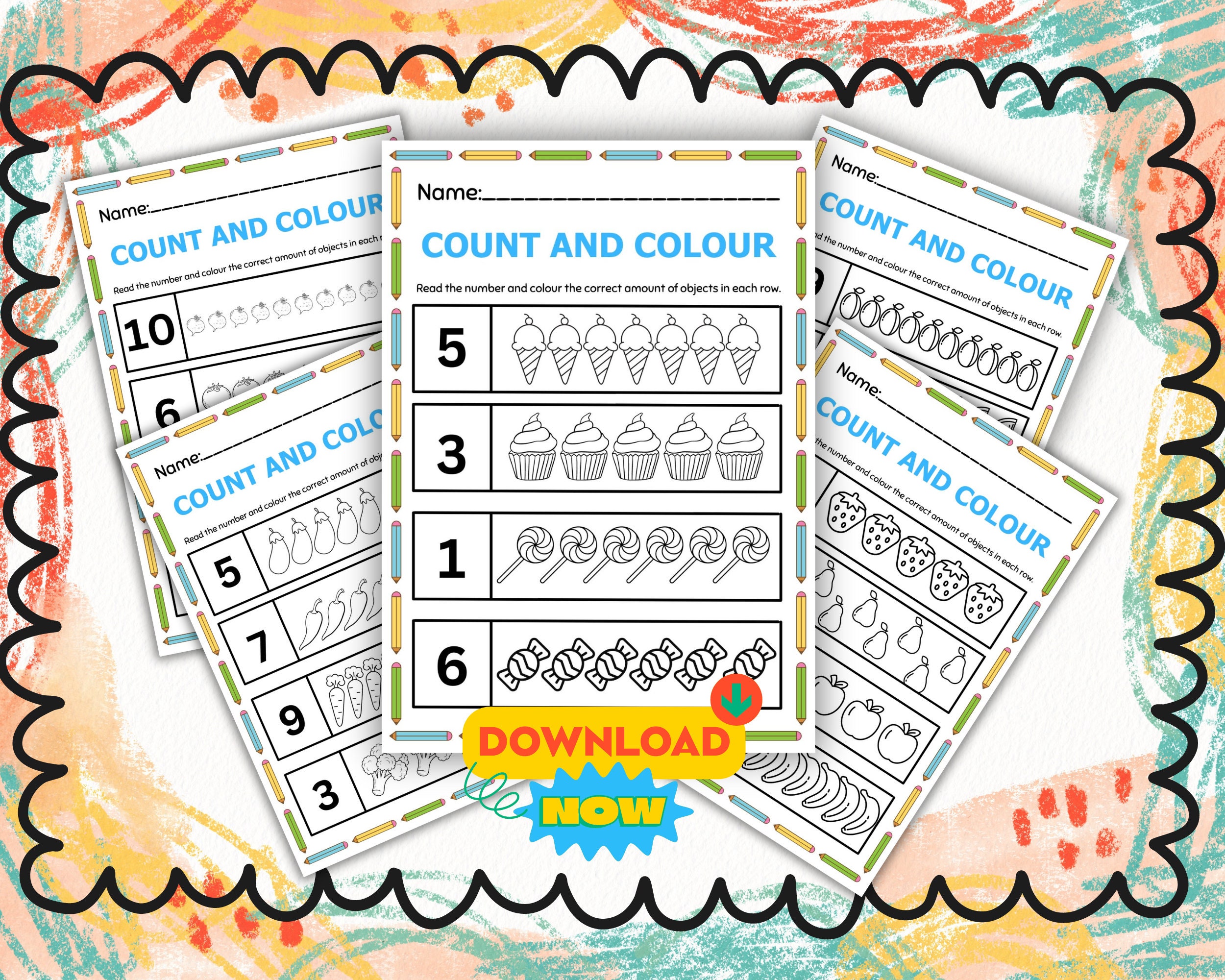 10 Printable Count and Colour Worksheets Numbers 1 10 - Etsy