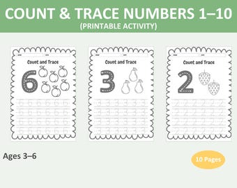 10 Pages Count and Trace NUMBERS 1-10 - Printable Worksheets - Instant ...