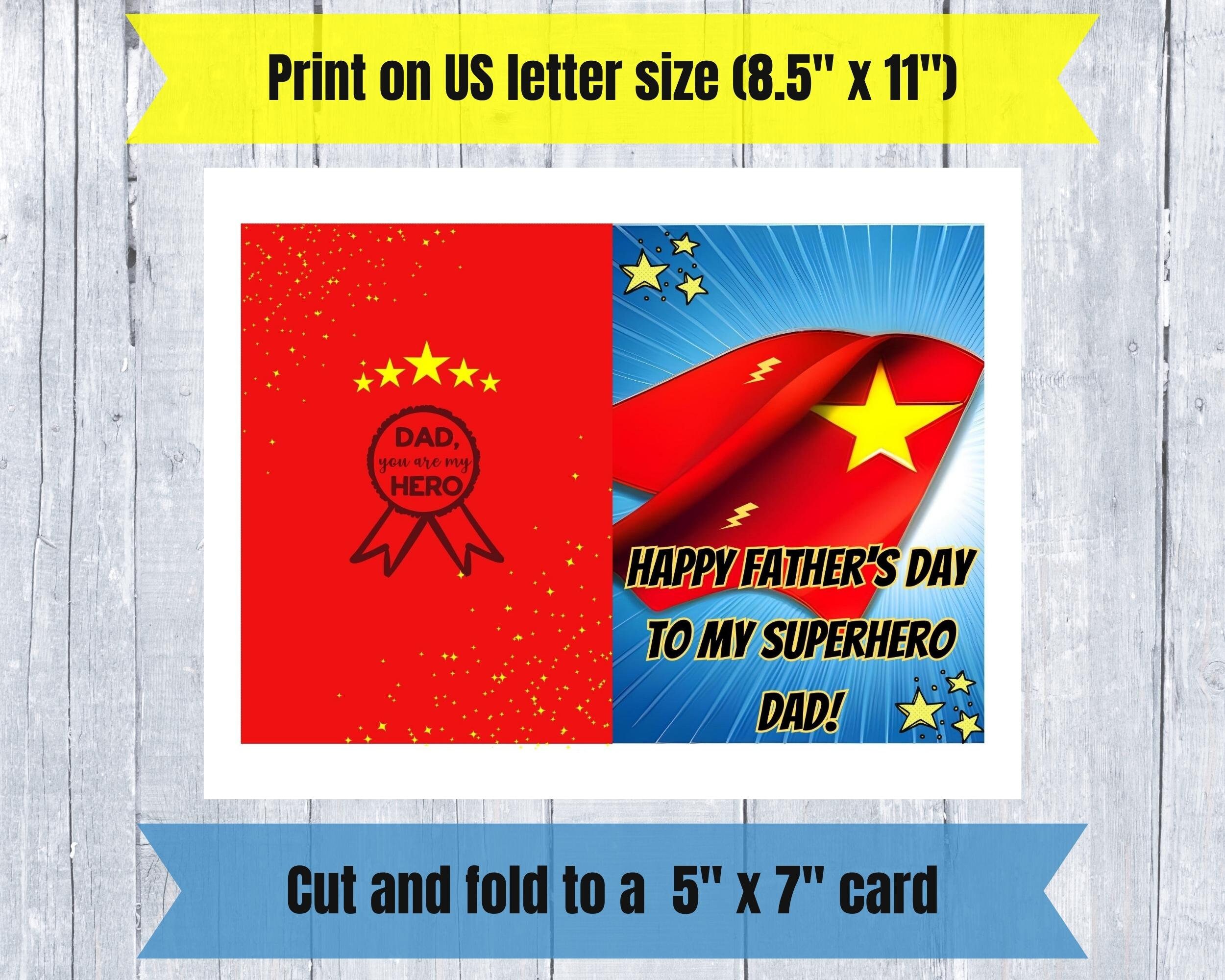 Superhero Dad Happy Father's Day Printable Card Instant Download PDF Card Template - Etsy