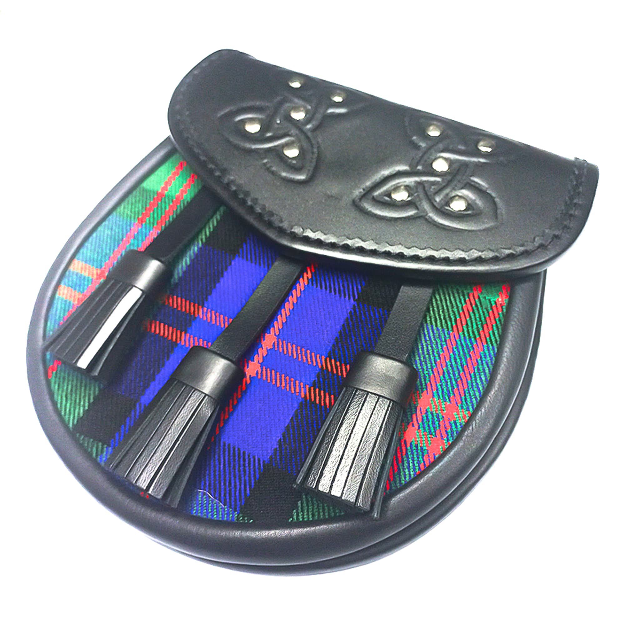 Traditional Scottish Sporran Black Leather Sporran Kilt Sporran Tartan ...
