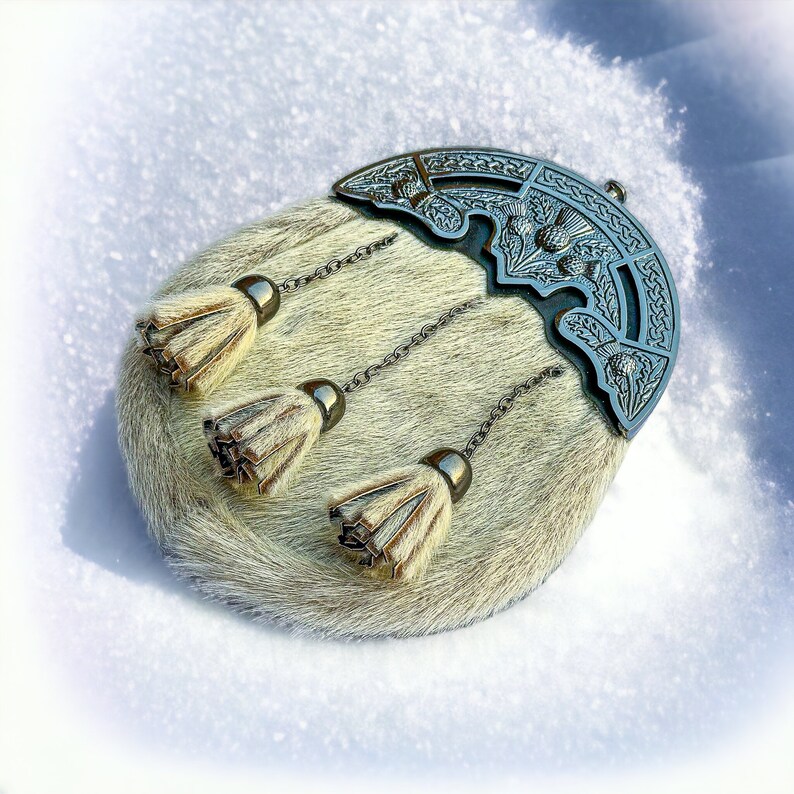 Scottish Traditional off White Goat Skin Celtic Design Thistle Cantle ...