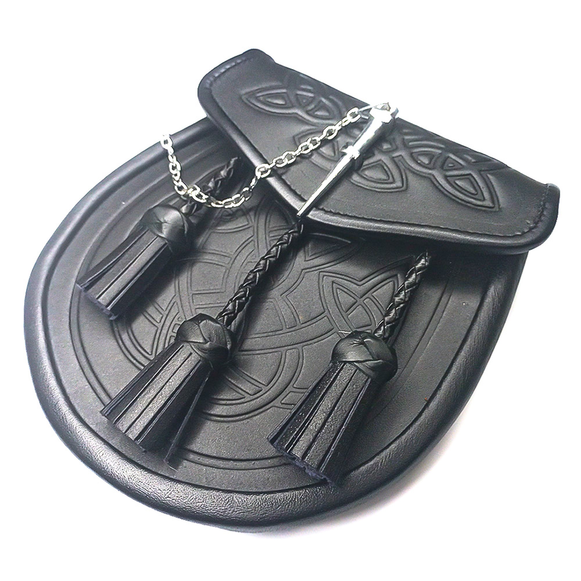 Handmade Leather Day Sporran: Embossed Celtic Kilt Bag With Chain - Etsy