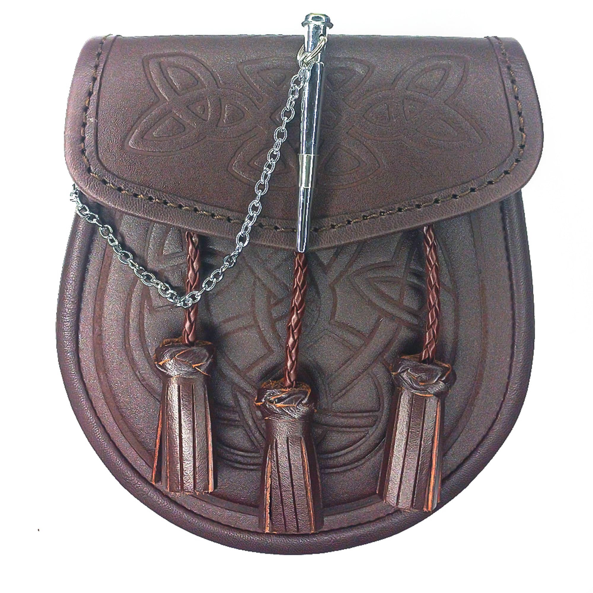 Handmade Leather Day Sporran: Embossed Celtic Kilt Bag With Chain - Etsy
