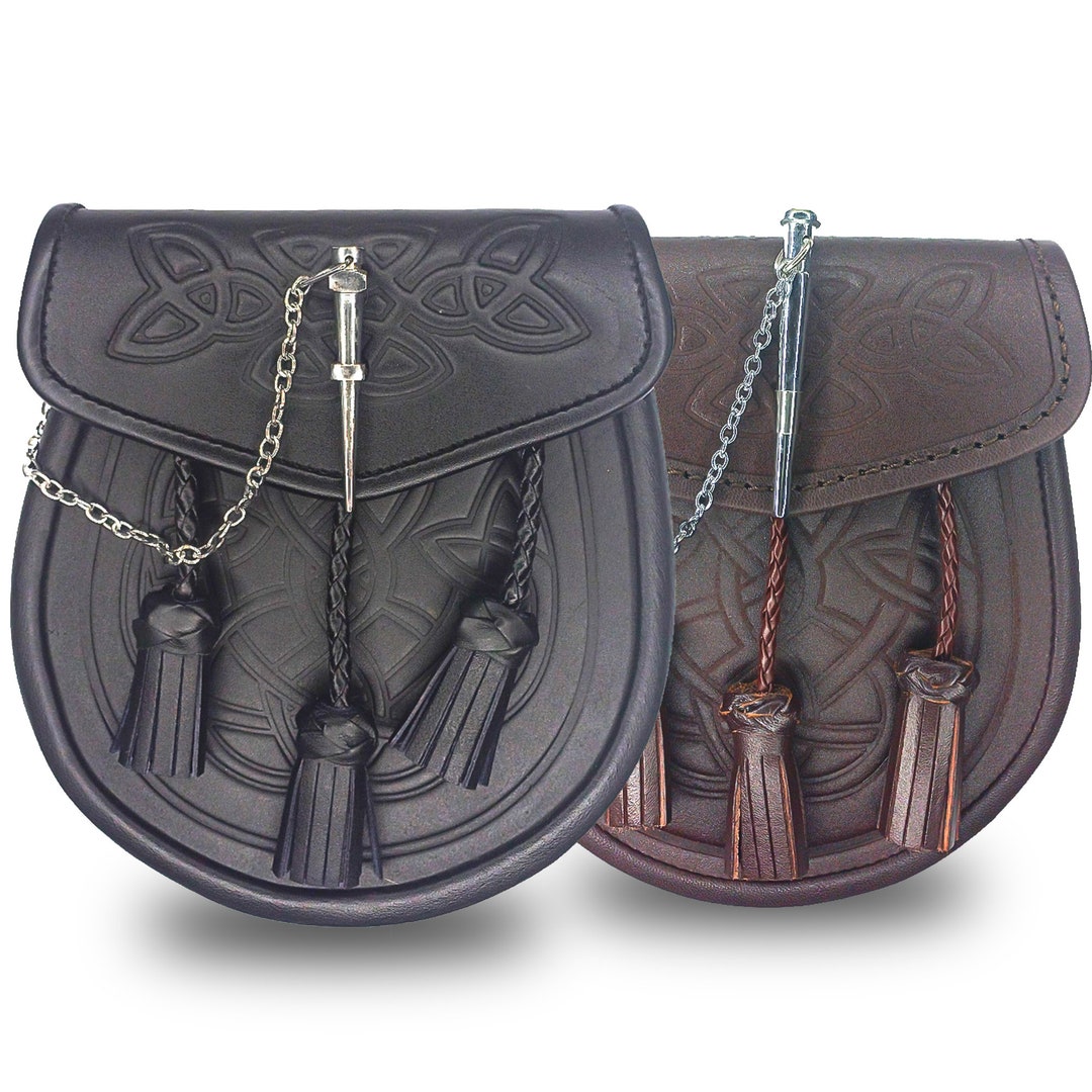 Handmade Leather Day Sporran: Embossed Celtic Kilt Bag With Chain - Etsy