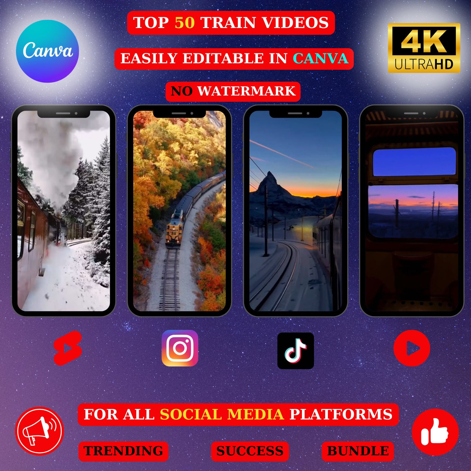 Top 50 Train Videos Canva Editable. Instagram Youtube |shorts|tiktok ...