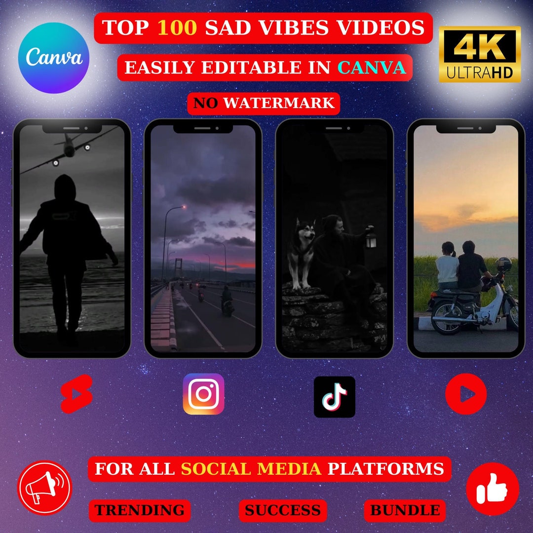 Top 100 Sad Vibes Video Canva Editable.|shorts|tiktok|reels|void,shade,nightfall,weep,cry ...