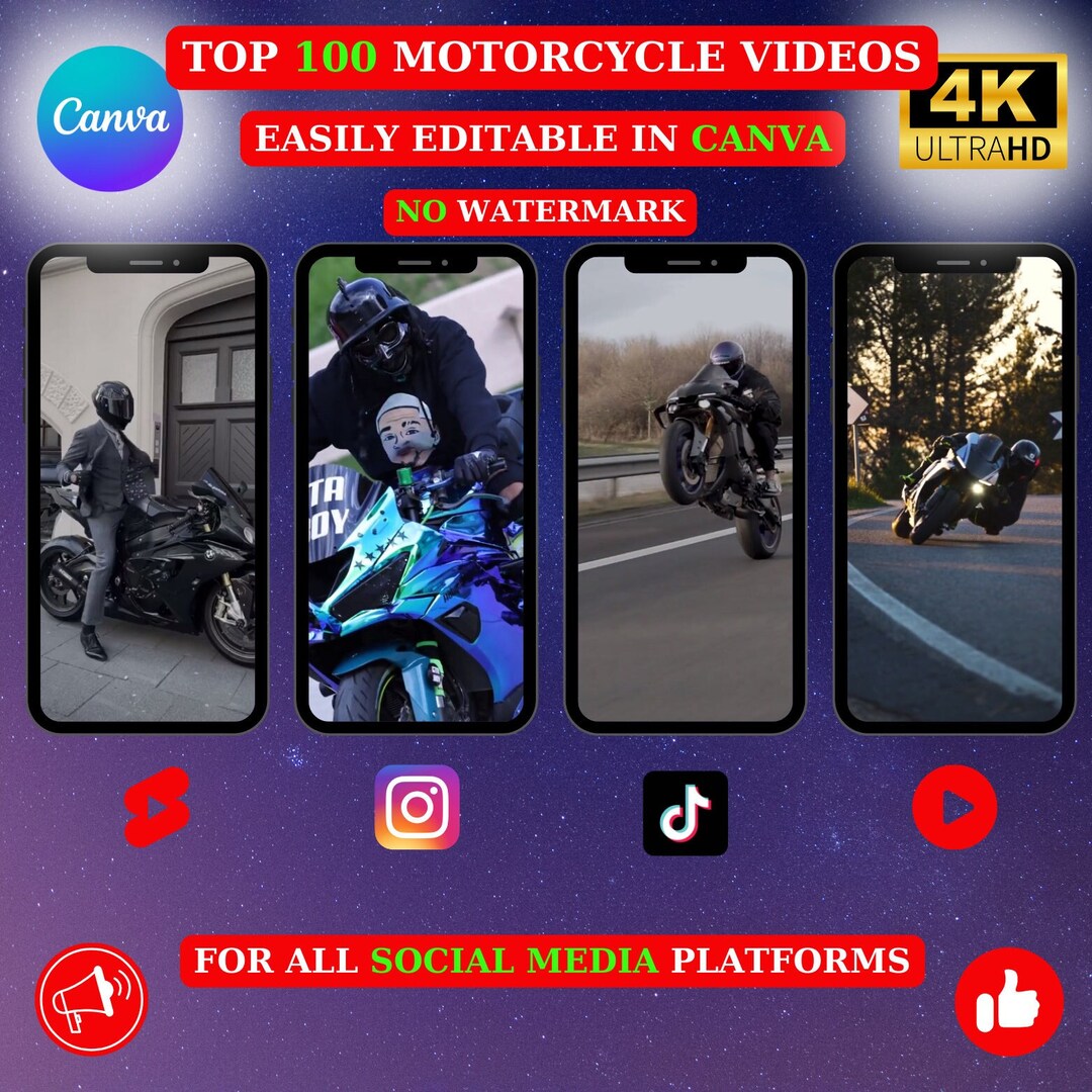 Top 100 Motorcycle Videos: Editable Canva Templates (digital Download ...