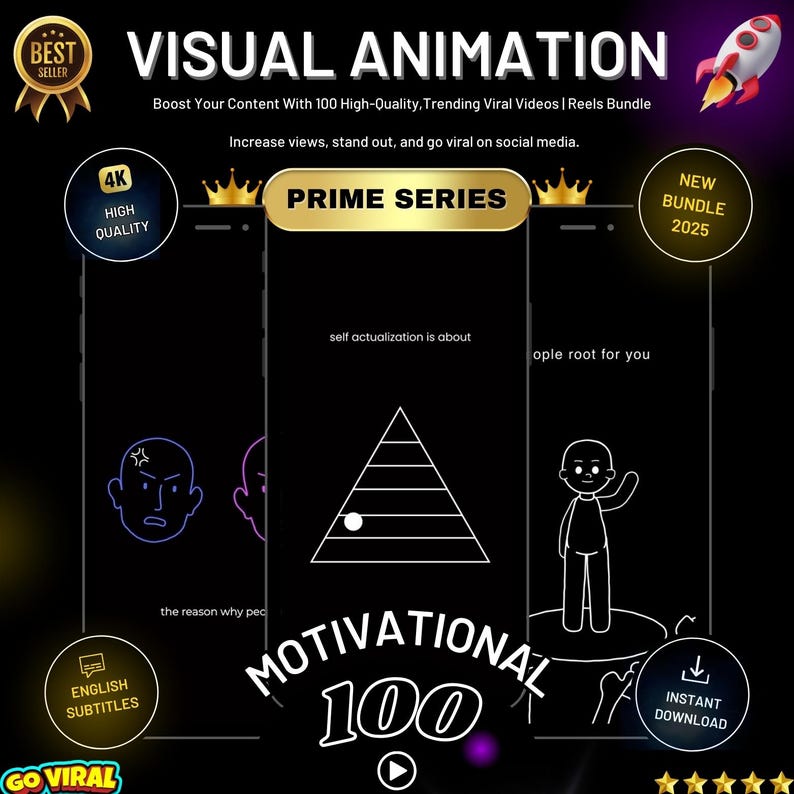 100 Viral Motivational Animation Videos: 4K HD Reels (digital Download ...