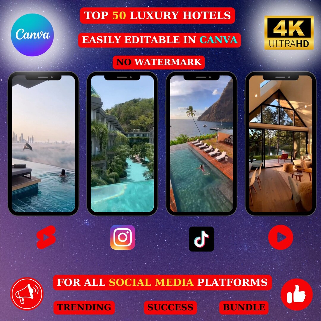 Top 50 Luxury Hotels Videos Canva Editable. Instagram Youtube |shorts ...