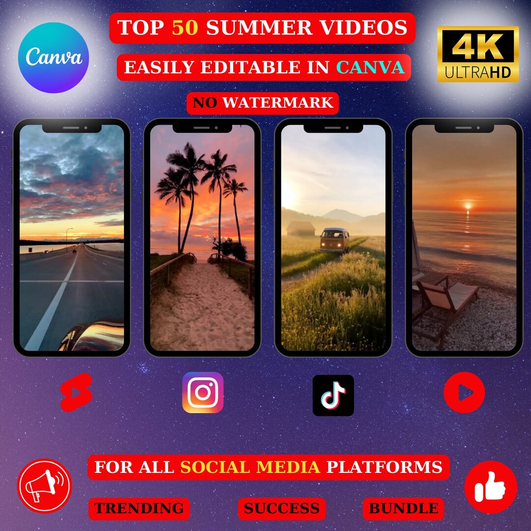 Top 50 Summer Videos Canva Editable. Instagram Youtube |shorts|tiktok ...