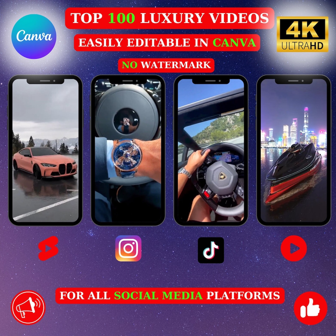Top 100 Luxury Video Canva Editable.instagram|youtube Short|tiktok ...