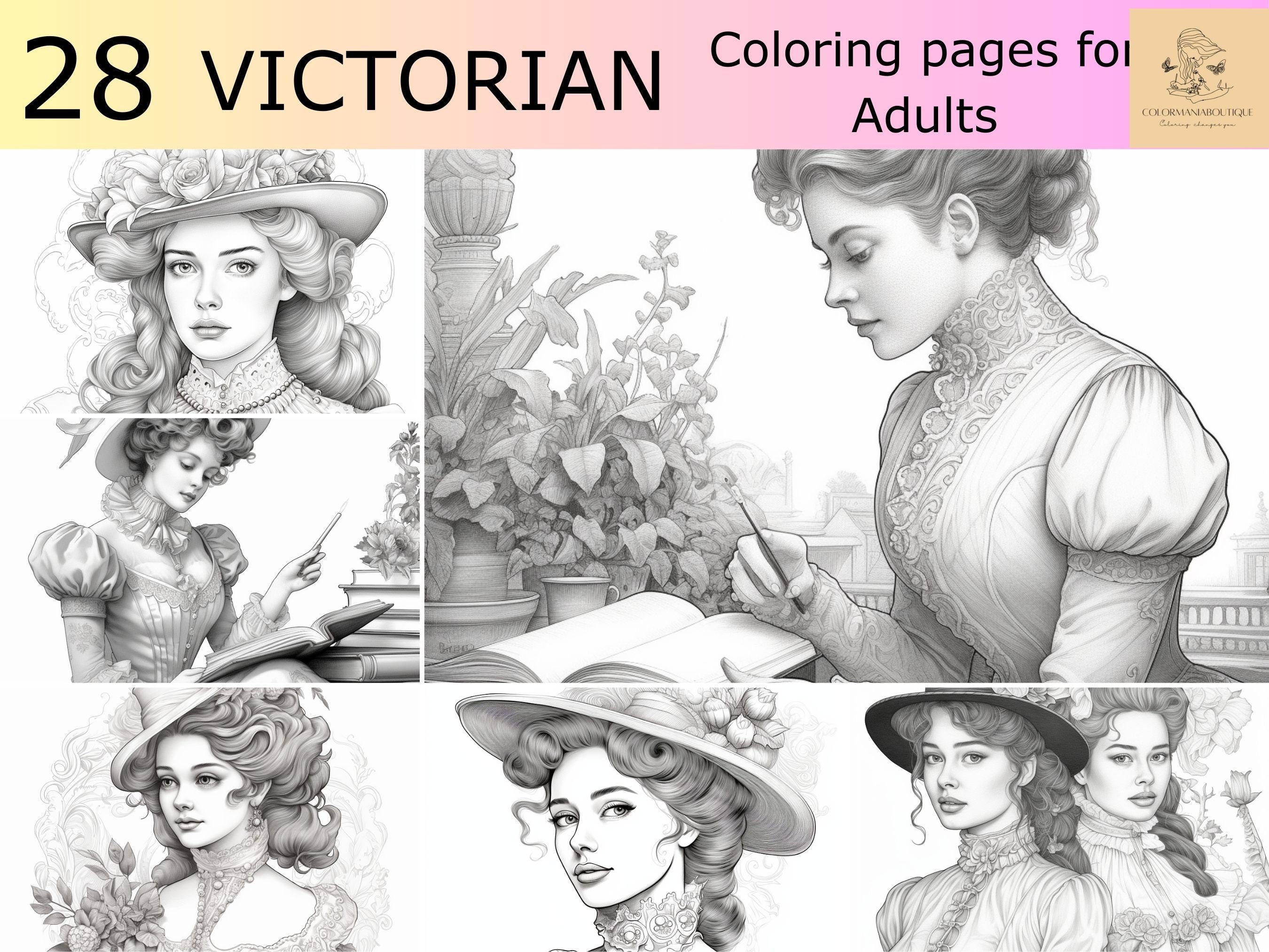 28 Greyscale Victorian Woman Printable Coloring Book - Etsy