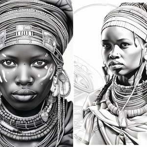16 Greyscale Free Spirit Africans Maasai Coloring Book, Printable Adult ...