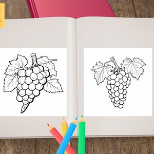 12 Grapes Coloring Book, Fruits Printable Kids Coloring Pages, Food ...