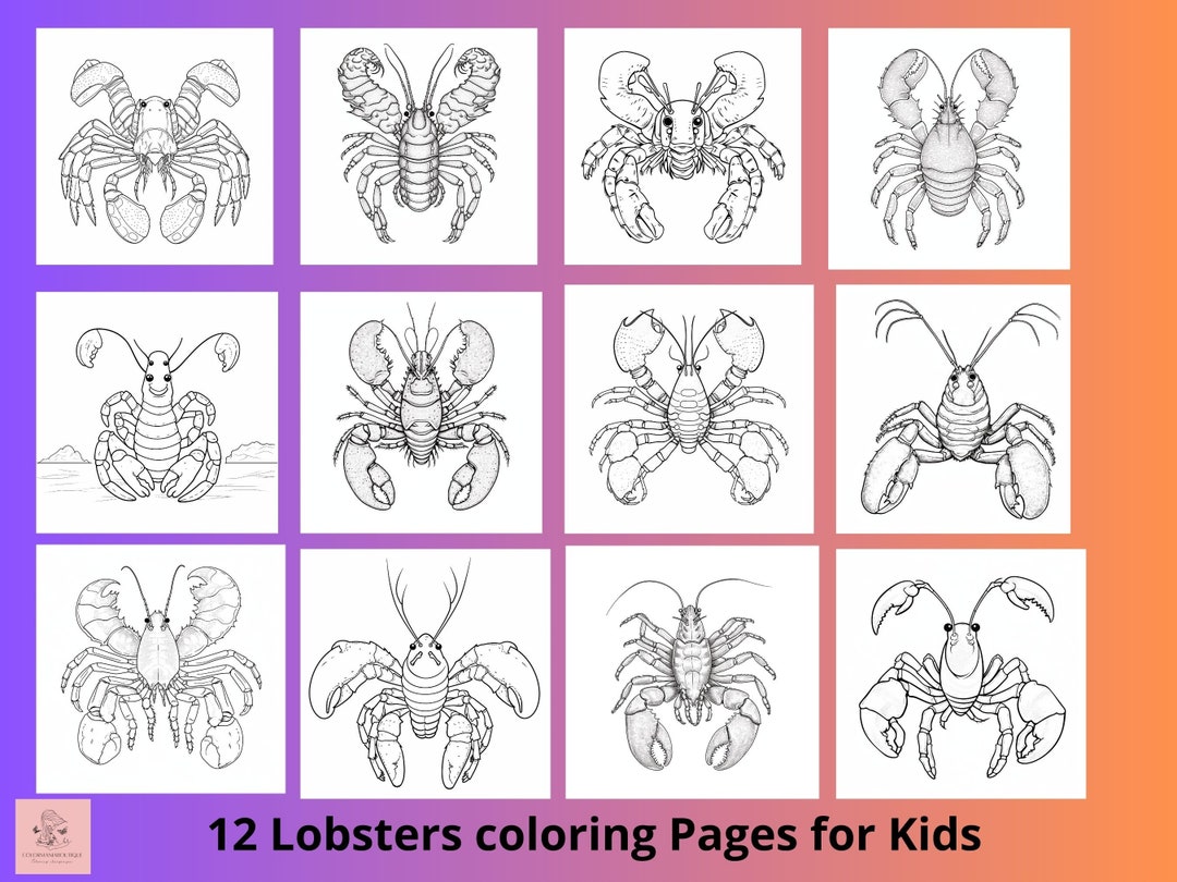 12 Lobster Printable Coloring Sheet for Kids, Sea Animals Printable ...