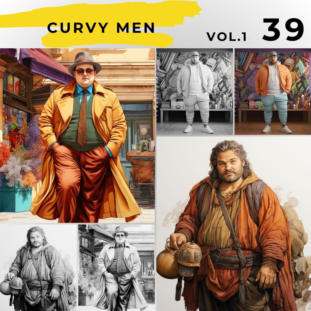 39 Greyscale CURVY MEN Printable Coloring Page Printable - Etsy