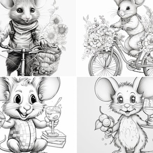 34 Greyscale Funny Mouse Printable Coloring Book Printable - Etsy