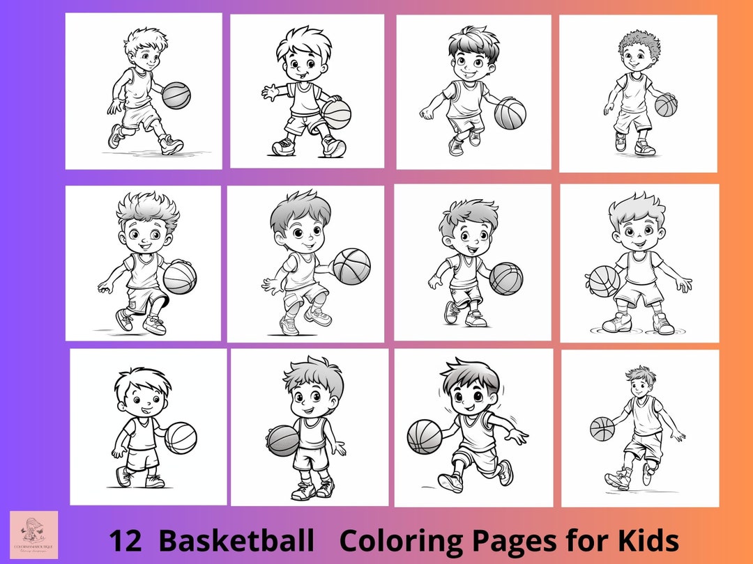 12 Basketball Coloring Book, Basketball Illustrations Printable Kids ...