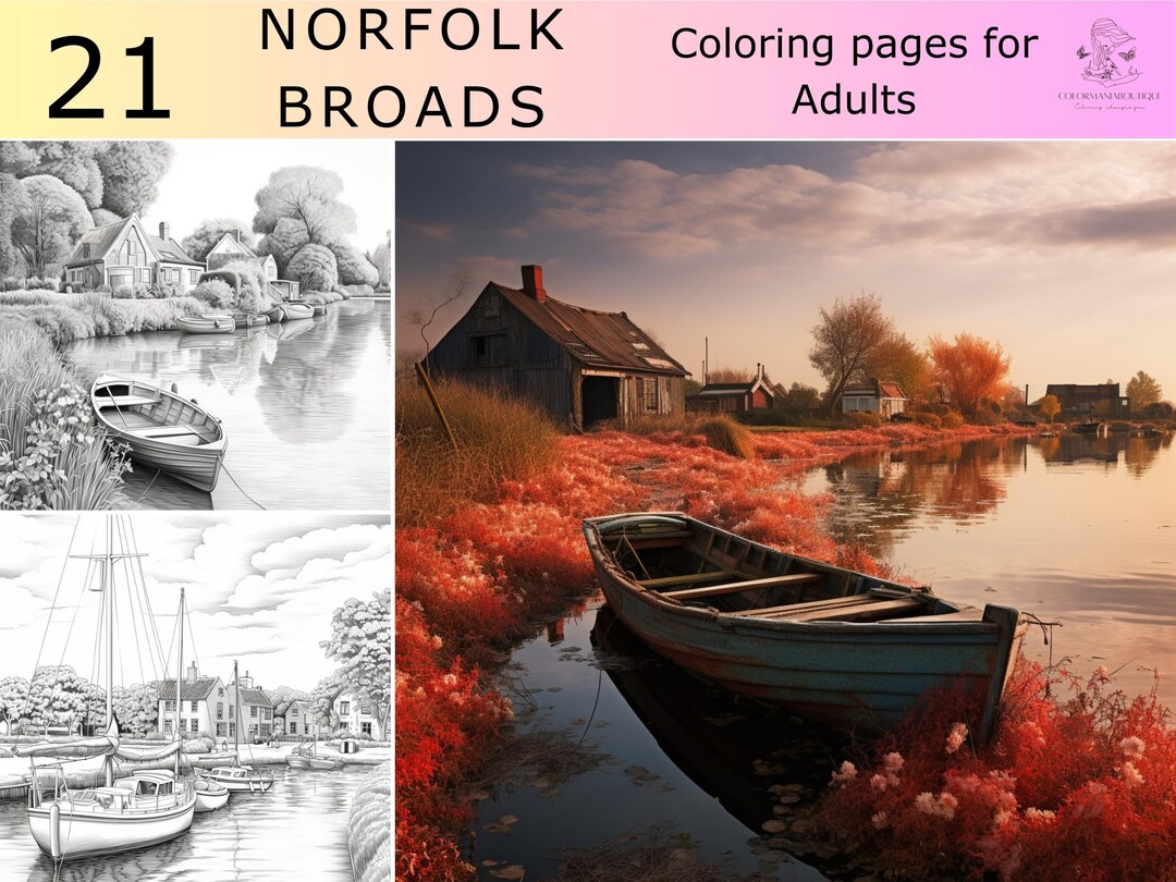 21 Greyscale Adult Coloring Book, Norfolk Broads Sheets, Printable ...