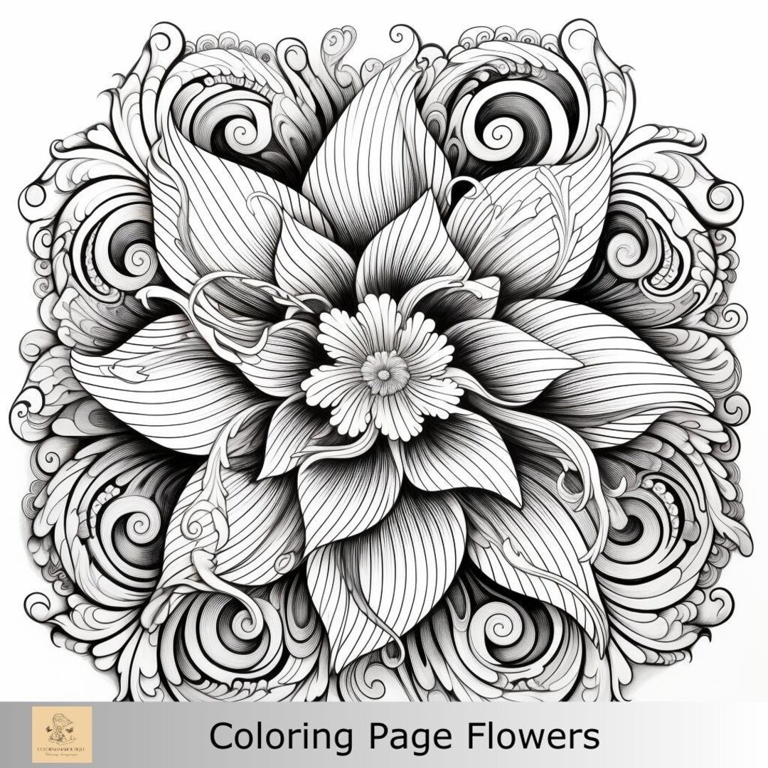 1 Greyscale Beautiful Flower Printable Coloring Page, Printable Adult ...