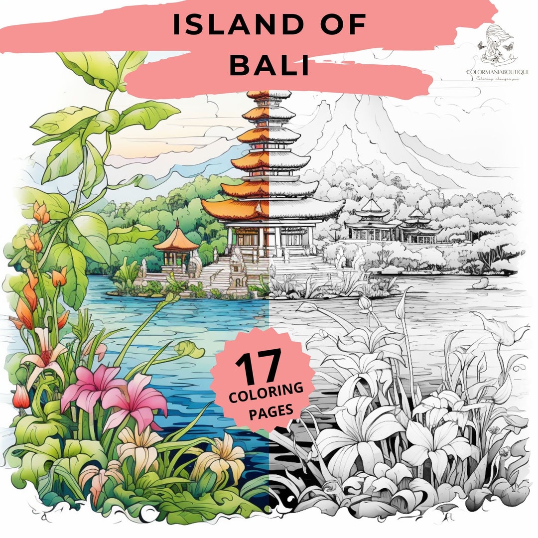 17 ISLAND OF BALI, Greyscale Coloring Book,printable Adult Coloring ...
