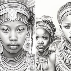 16 Greyscale Free Spirit Africans Maasai Coloring Book, Printable Adult ...