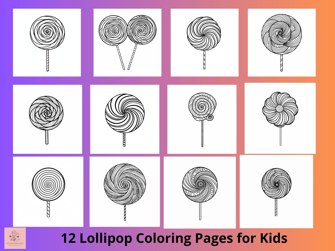 12 Lollipop Coloring Book, Candy Printable Kids Coloring Pages ...