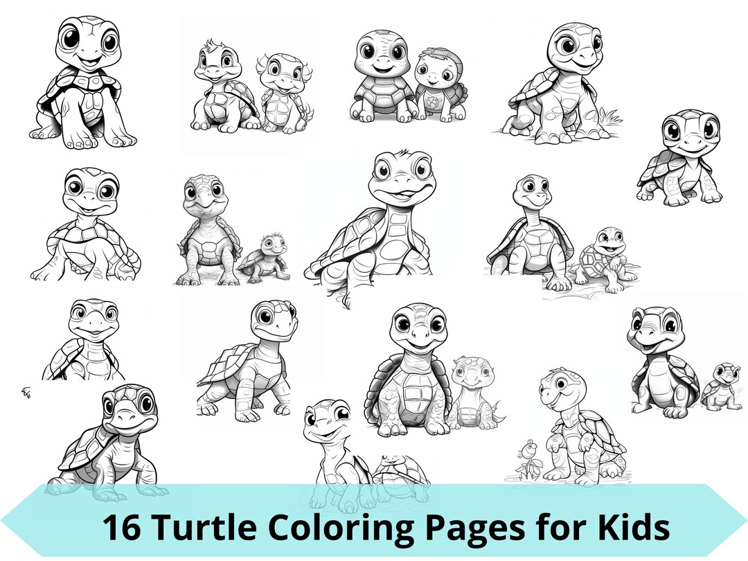 16 Turtle Coloring Book, Cute Animal Printable Kids Coloring Pages ...