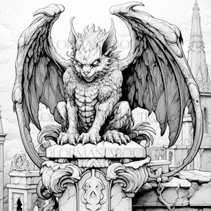 16 Detailed Grayscale Gargoyle Coloring Page, Fun Adult Pastime, Great ...