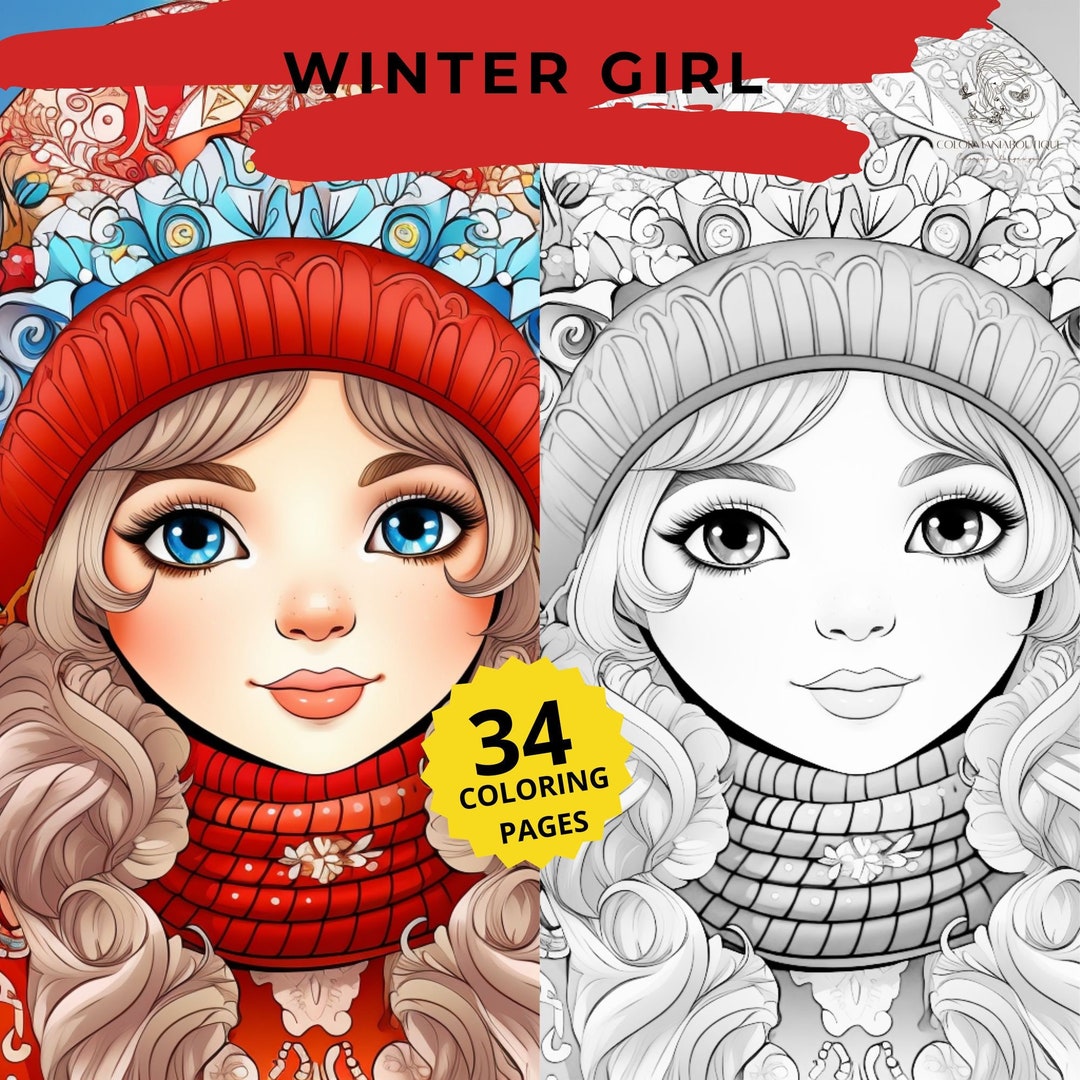 34 Grayscale Winter Girl Coloring Page Detailed Artwork for - Etsy Canada