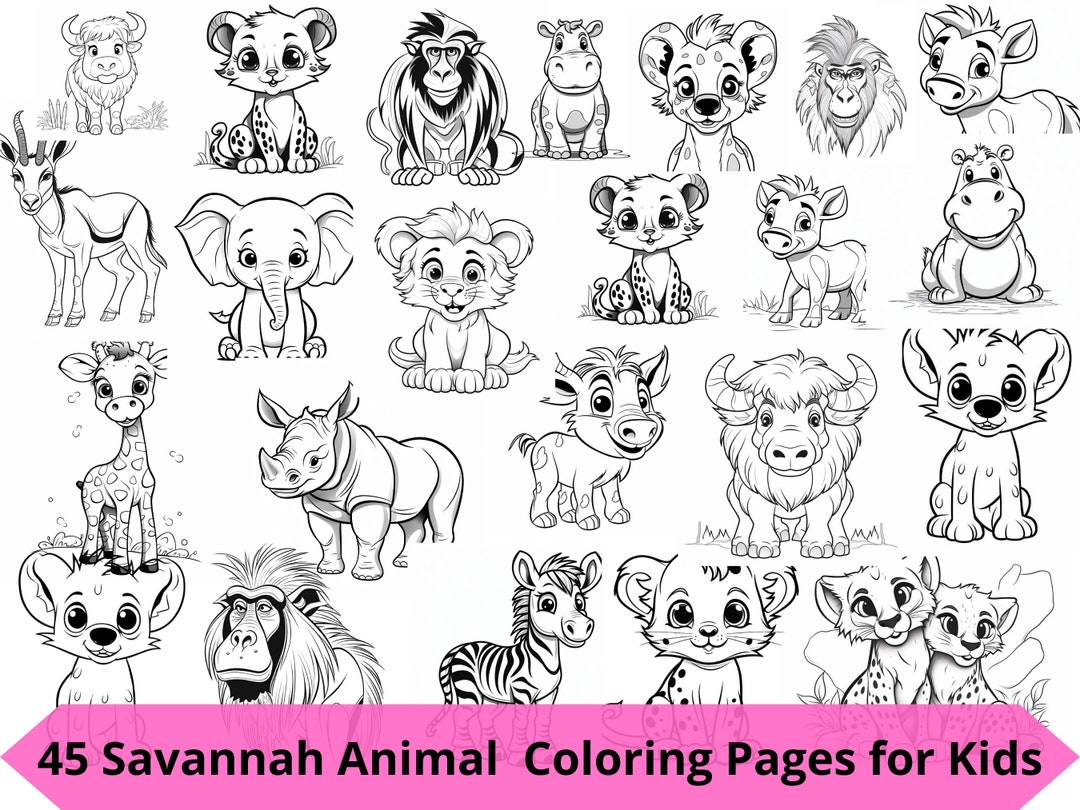 45 Savannah Animal Coloring Book, Animal-themed Printable Kids Coloring ...