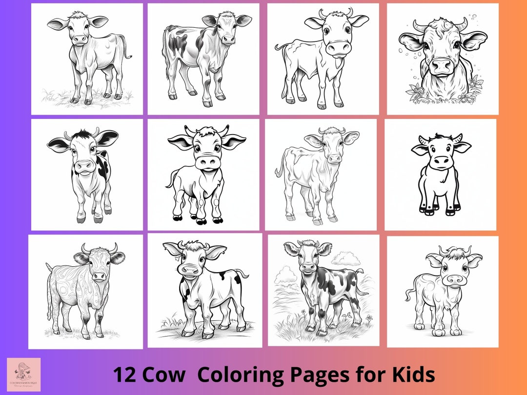 12 Cow Printable Coloring Sheet for Kids, Farm Animals Printable Kids ...