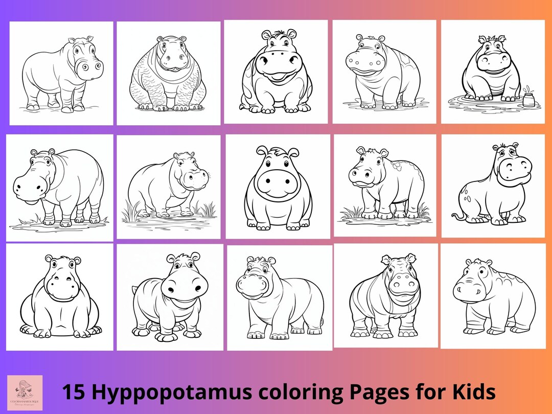 12 Hippo Coloring Book, Animal Printable Kids Coloring Pages ...