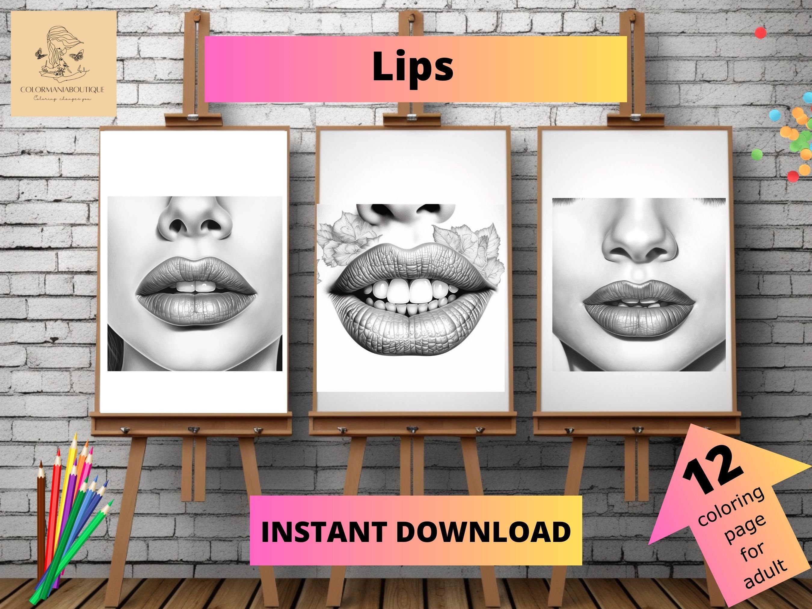 12 Greyscale Lips Printable Coloring Book Printable Adult - Etsy