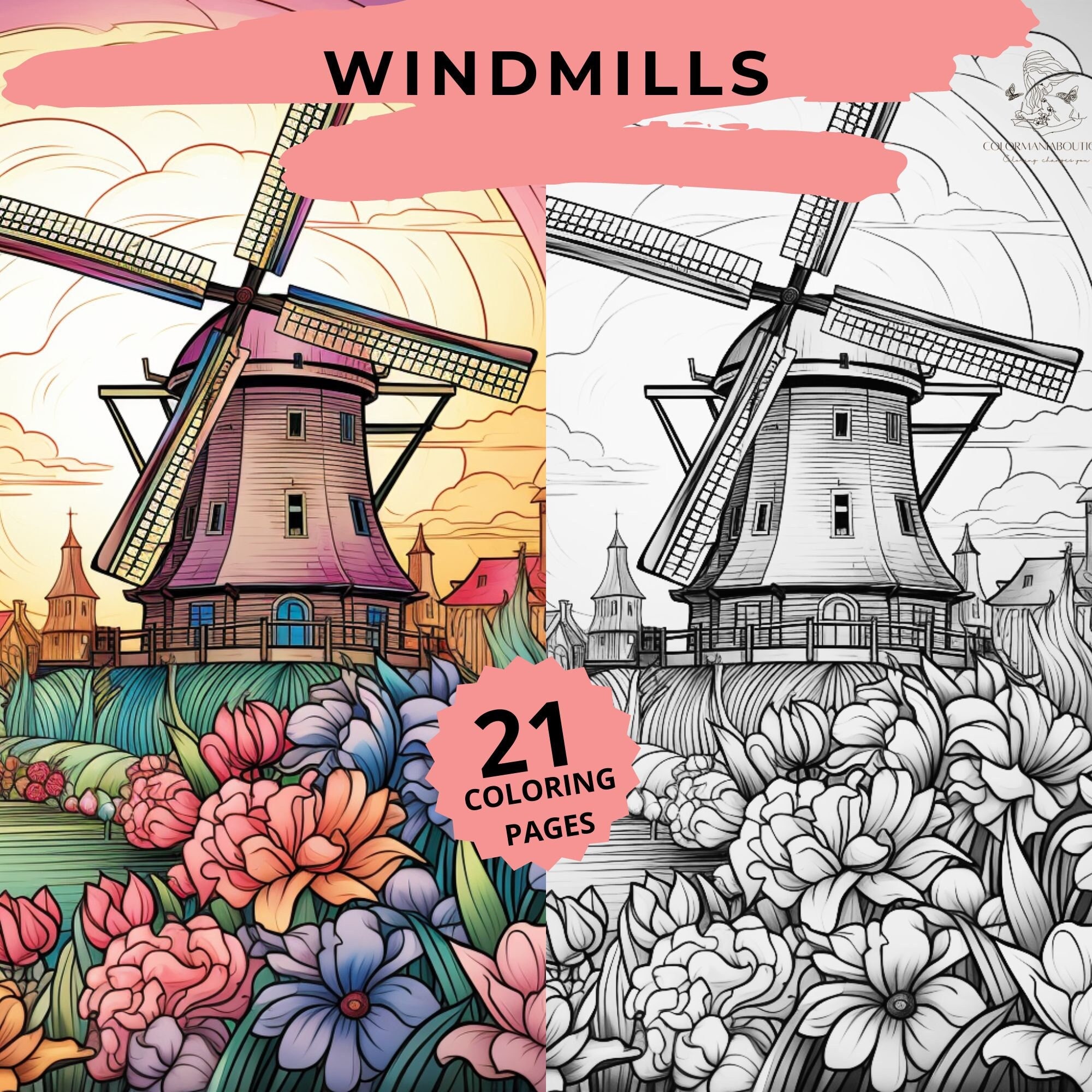 Western Windmill Coloring Page