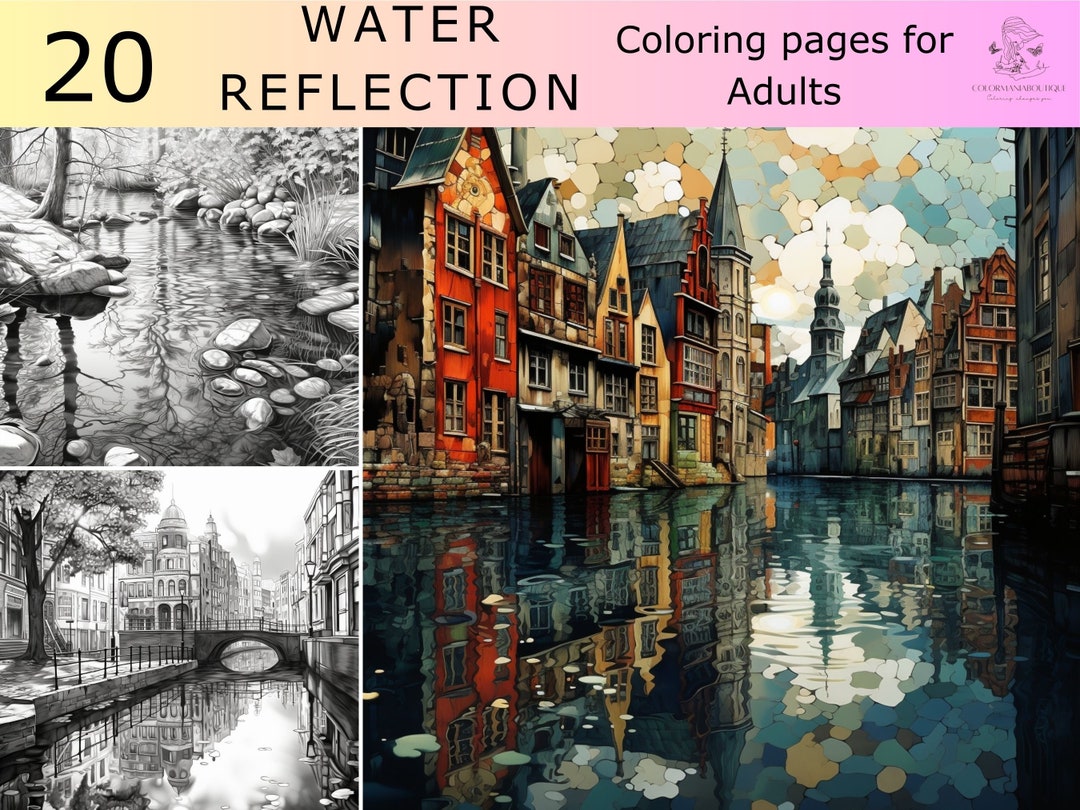 20 Greyscale Water, Water Refletcion Coloring Book, Printable Adult ...