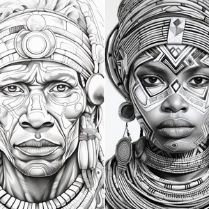16 Greyscale Free Spirit Africans Maasai Coloring Book, Printable Adult ...