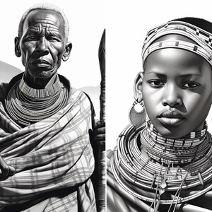 16 Greyscale Free Spirit Africans Maasai Coloring Book, Printable Adult ...