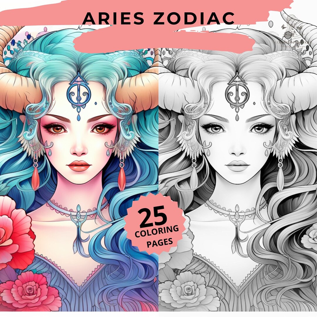 25 Grayscale Aries Zodiac Adult Coloring Page Ideal for - Etsy