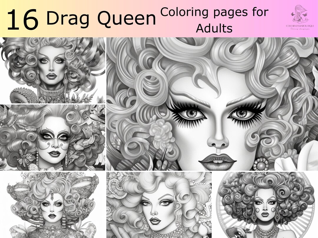 16 Greyscale Drag Queen Printable Coloring Book Printable - Etsy