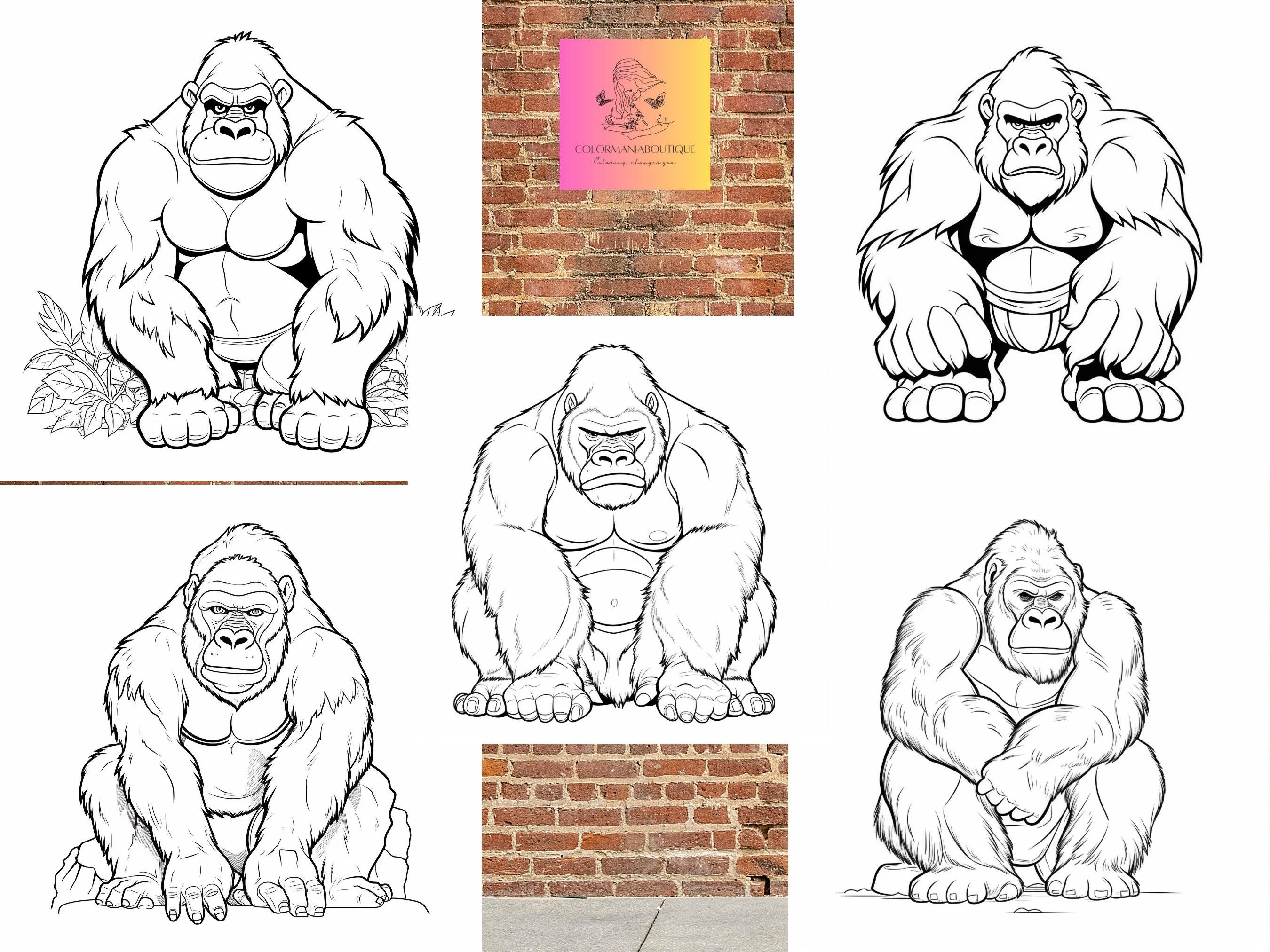 12 Gorilla Printable Coloring Sheet for Kids Safari Animals - Etsy